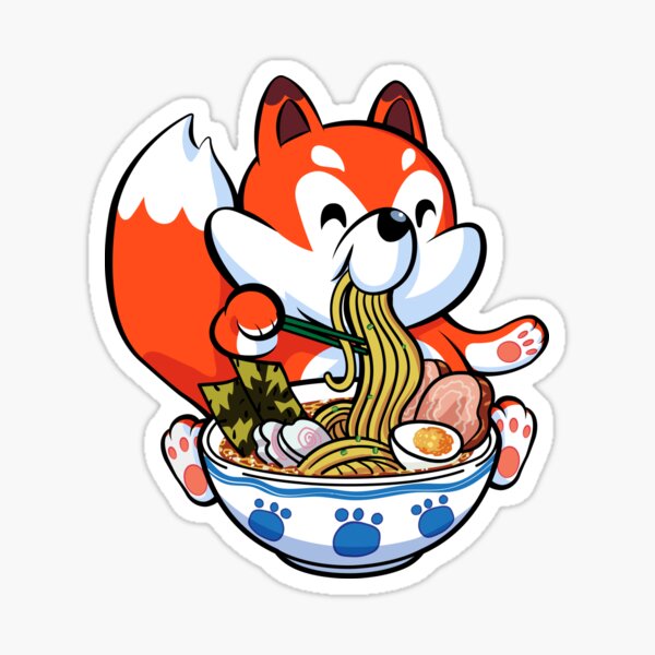 "FOX EATING RAMEN NOODLES ANIME CARTOON KAWAII" Sticker for Sale by ...