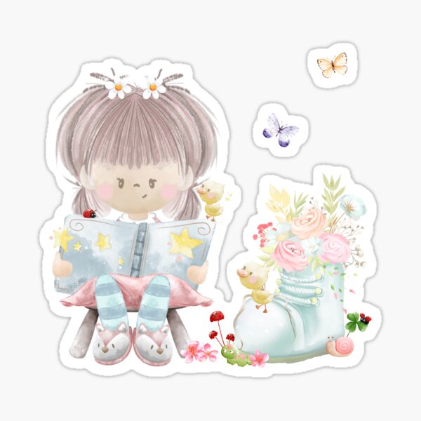 "Cute Little Girl Reading a Book" Sticker for Sale by Craftpixsy ...