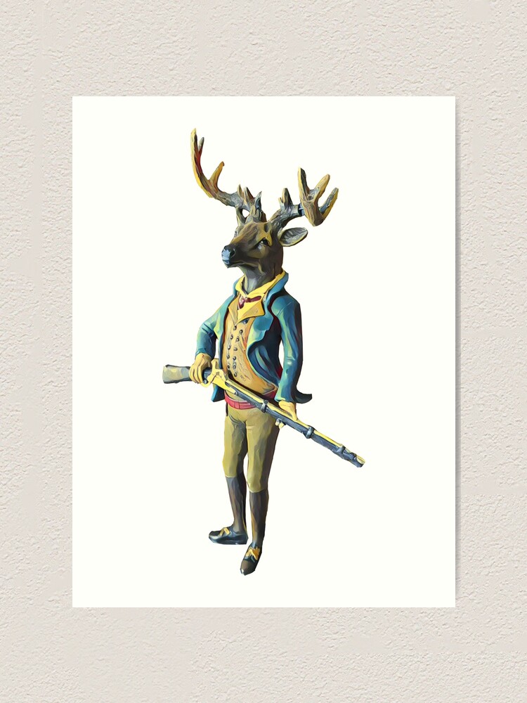 "Deer Hunter Caricature Rifle Human Animal Hybrid Sticker" Art Print ...