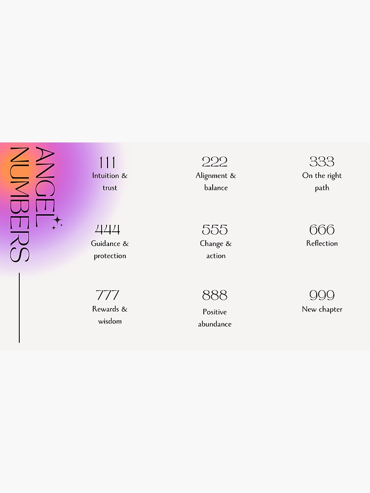 "Angle numbers chart " Sticker for Sale by 777holygrail | Redbubble