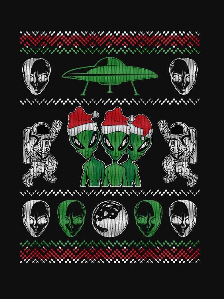 "Astronaut And Alien Heads Ugly Christmas UFO Spaceship" T-shirt for ...