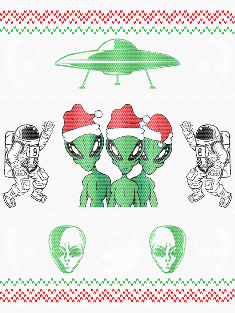 "Astronaut And Alien Heads Ugly Christmas UFO Spaceship" Sticker for ...