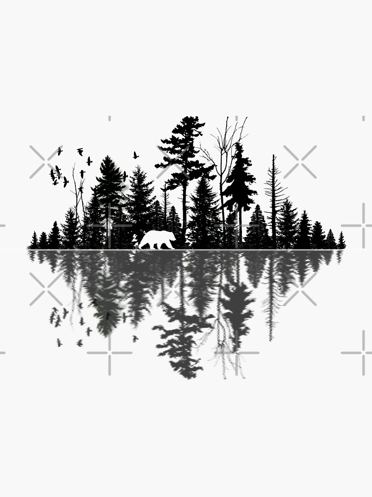 "Tree line Reflection - Bear in Forest" Sticker for Sale by BlackGrain ...