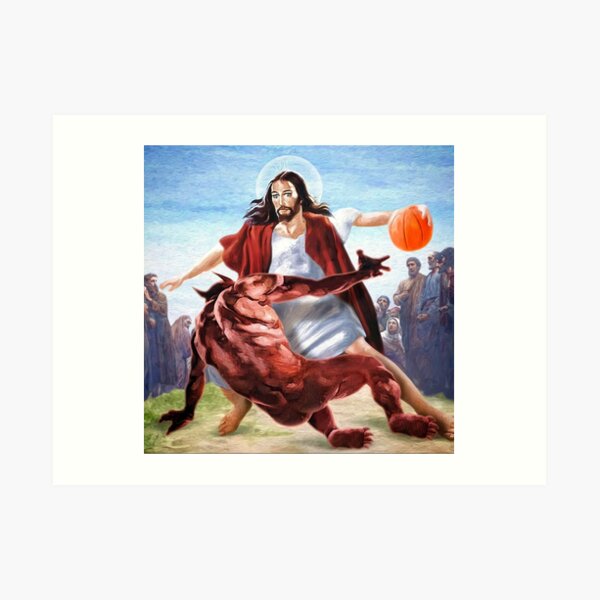 "HD Jesus Crossing Up The Devil Satan Meme" Art Print for Sale by ...