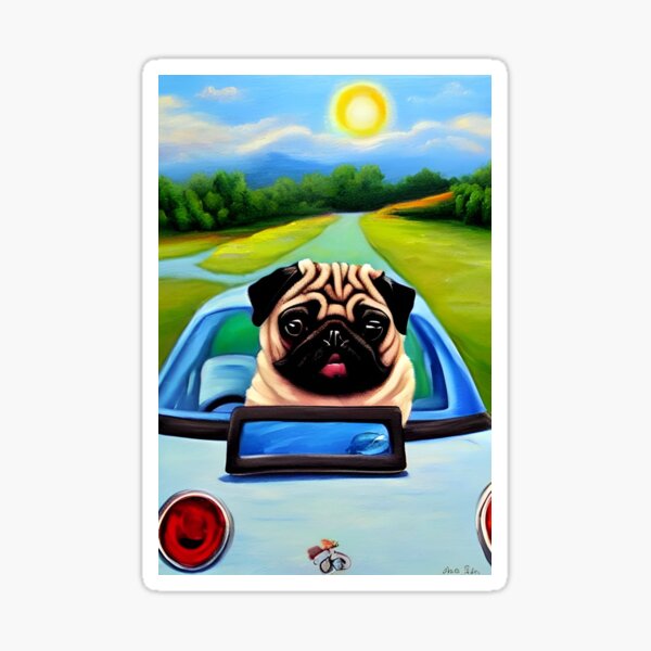 "Pug Dog on a Car Ride Oil Painting" Sticker for Sale by caraxobert ...