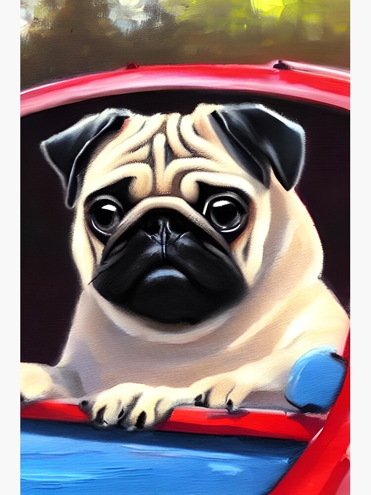 "Pug Dog on a Car Ride Oil Painting" Sticker for Sale by caraxobert ...