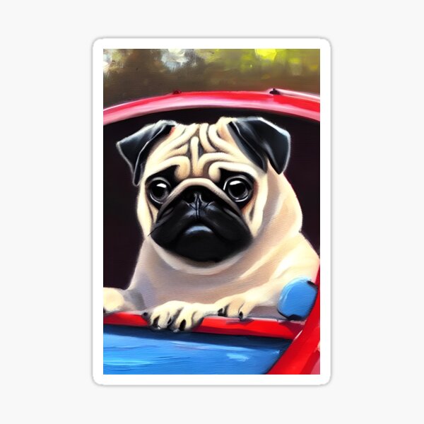 "Pug Dog on a Car Ride Oil Painting" Sticker for Sale by caraxobert ...