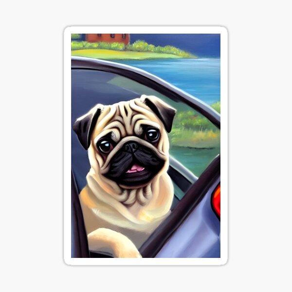 "Pug Dog on a Car Ride Oil Painting" Sticker for Sale by caraxobert ...