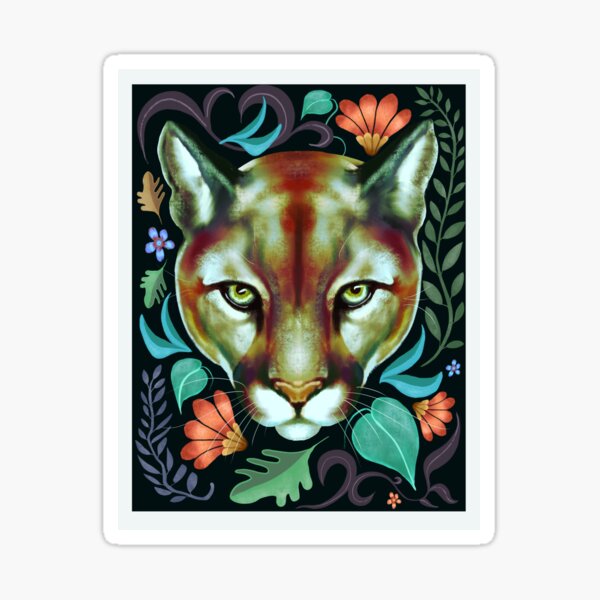 "Direct Gaze Mountain Lion Animal Art by ACozyNookArt" Sticker for Sale ...
