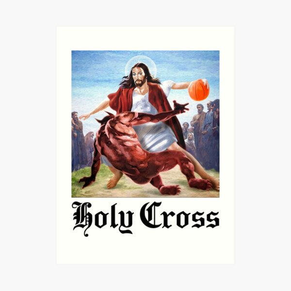 "Funny Jesus Crossing Up The Devil Satan Playing Basketball Meme" Art ...