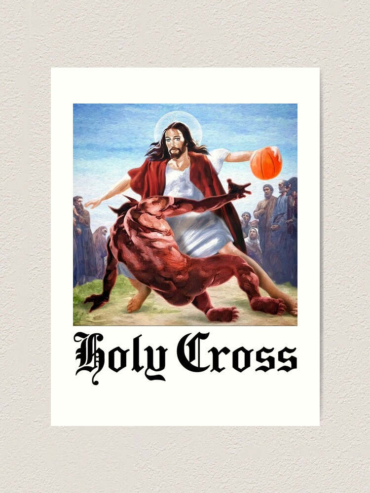 "Funny Jesus Crossing Up The Devil Satan Playing Basketball Meme" Art ...