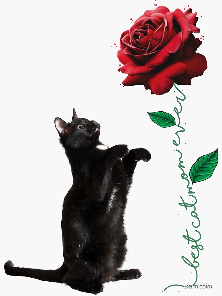 "The Best Mum Forever Red Rose Black Cat Reach Flower" Sticker for Sale ...