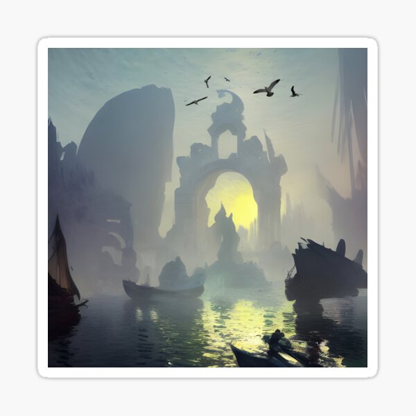 "Spooky harbor at sunrise" Sticker for Sale by Lamirabelle | Redbubble