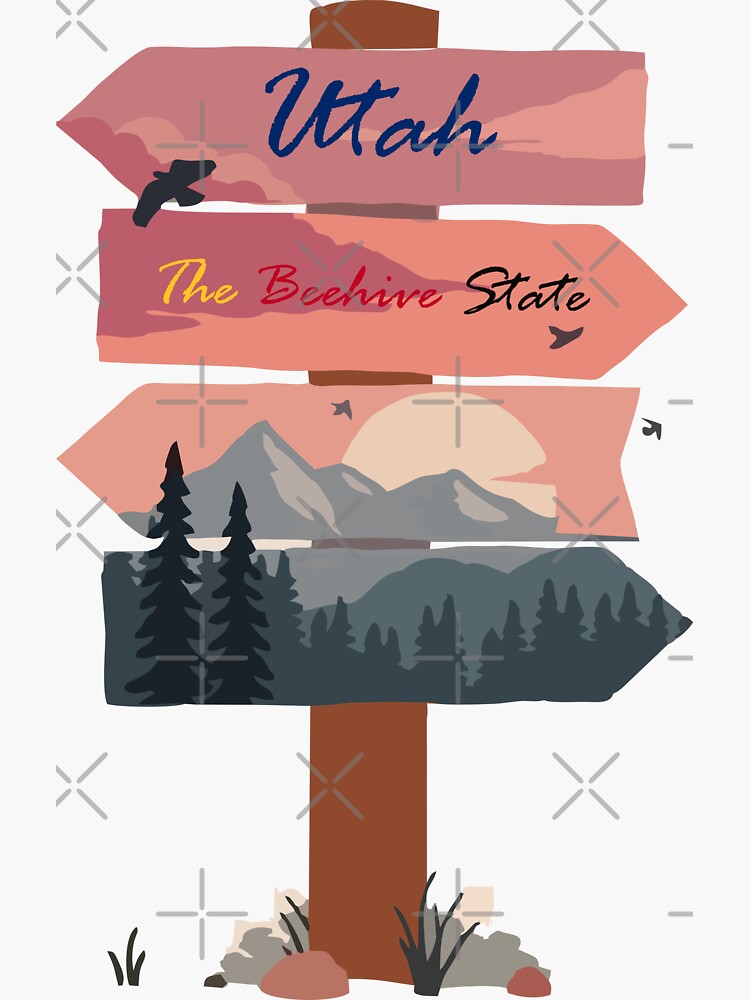 "Colourful Utah state signpost. The Beehive State. Blue background ...