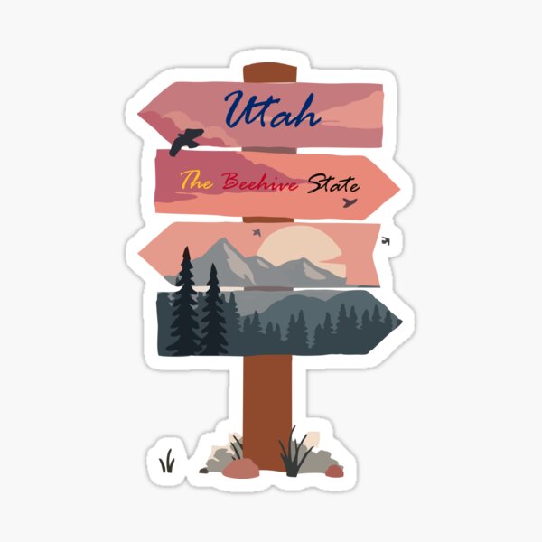 "Colourful Utah state signpost. The Beehive State. Blue background ...