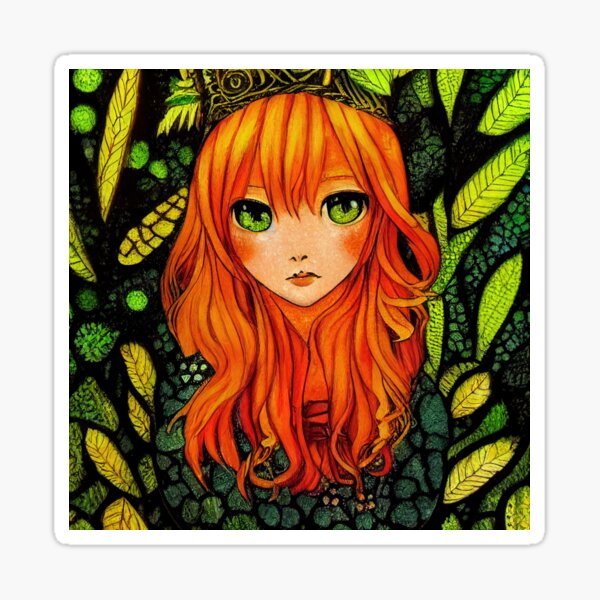 "Anime Ginger Forest Elf" Sticker for Sale by ArtBySpooky | Redbubble