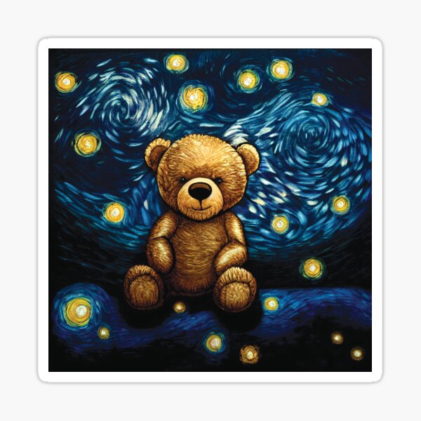 "Cute Teddy bear with Stars at Night" Sticker for Sale by ...