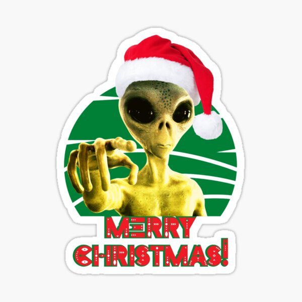 "Funny Merry Christmas Alien, UFO, Outer Space" Sticker for Sale by ...