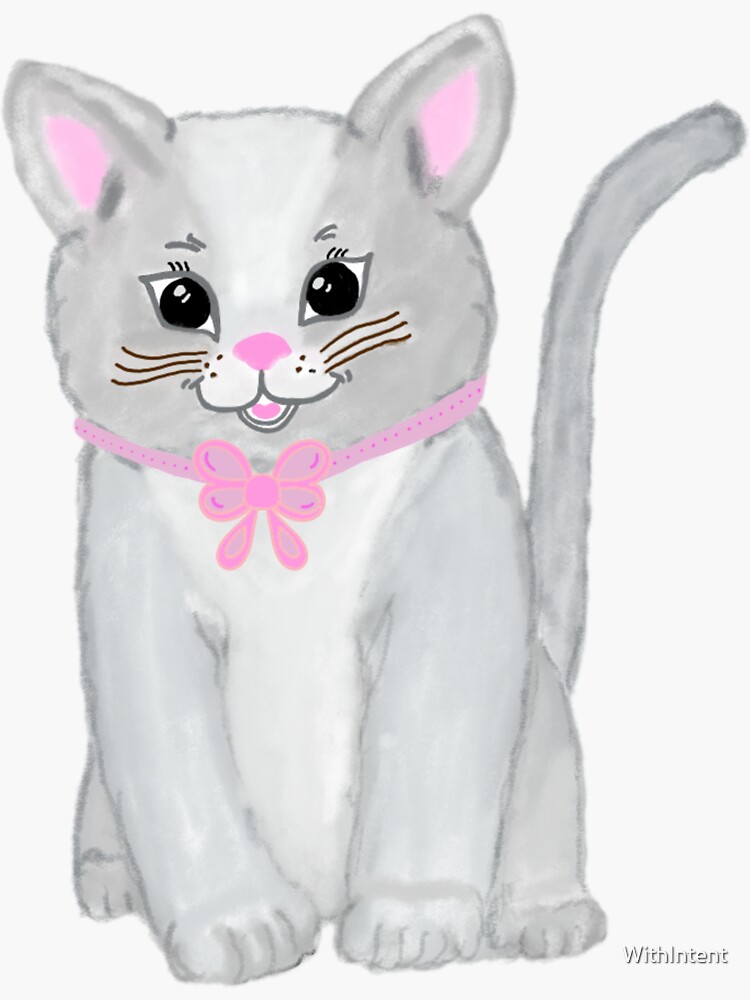 "Grey kitten with pink ribbon " Sticker for Sale by WithIntent | Redbubble
