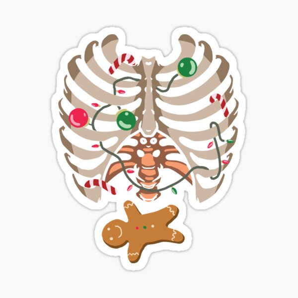 "Gingerbread Man X-Ray Skeleton Bones Christmas Tree Lights" Sticker ...