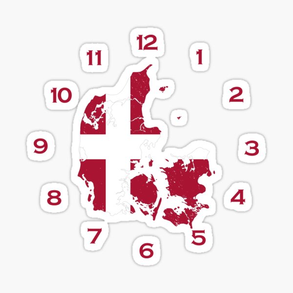 "Denmark flag map on a clock" Sticker for Sale by Tienda-Vane | Redbubble