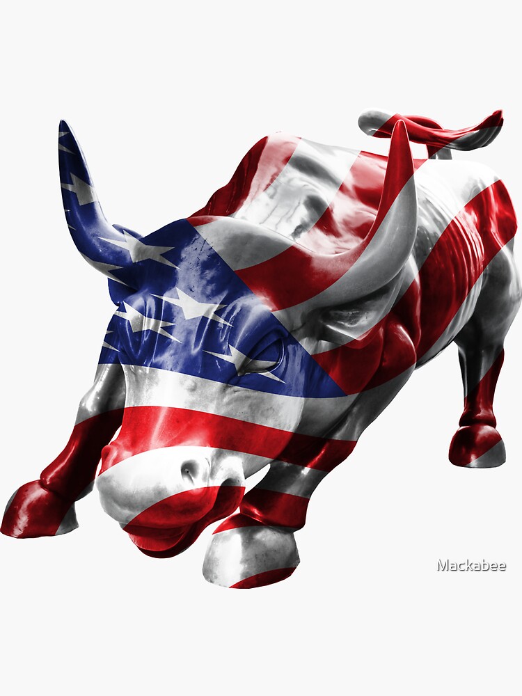 "Wall Street Bull with US Flag Overlay" Sticker for Sale by Mackabee ...