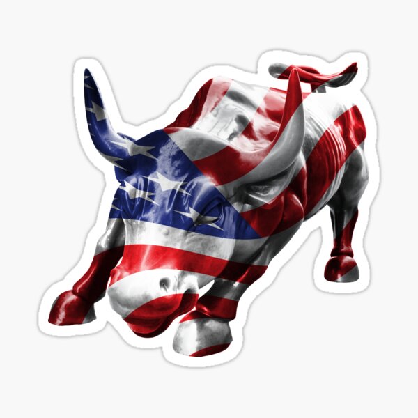 "Wall Street Bull with US Flag Overlay" Sticker for Sale by Mackabee ...