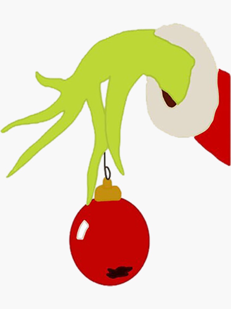 "Grinch Hand Holding Ornament" Sticker for Sale by MarloKnight | Redbubble