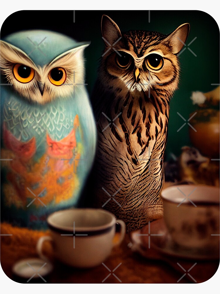 "Owl and cat family" Sticker for Sale by GorinART | Redbubble
