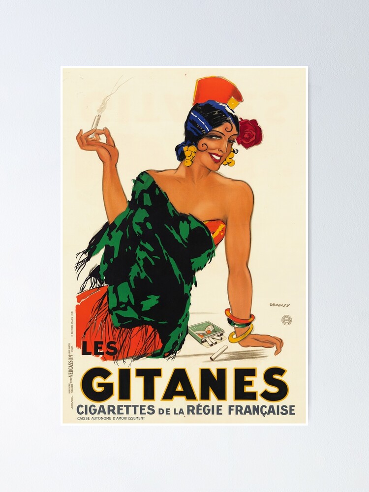 "LES GITANES CIGARETTES 1931 French Art Deco Poster by Dransy " Poster ...