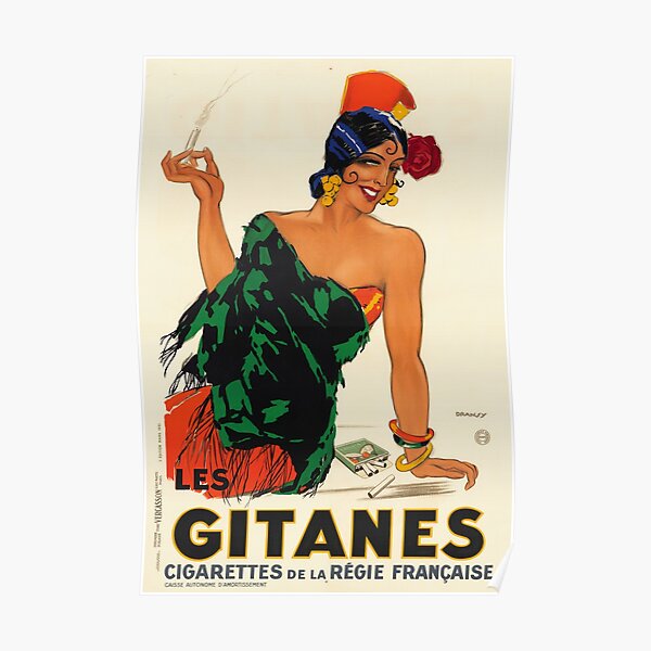 "LES GITANES CIGARETTES 1931 French Art Deco Poster by Dransy " Poster ...