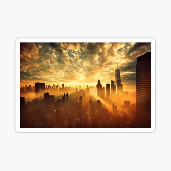 "digital painting of a metropolitan skyline at sunset" Sticker for Sale ...
