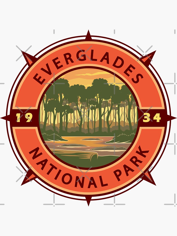 "Everglades National Park Sunset Retro Compass Emblem" Sticker for Sale ...