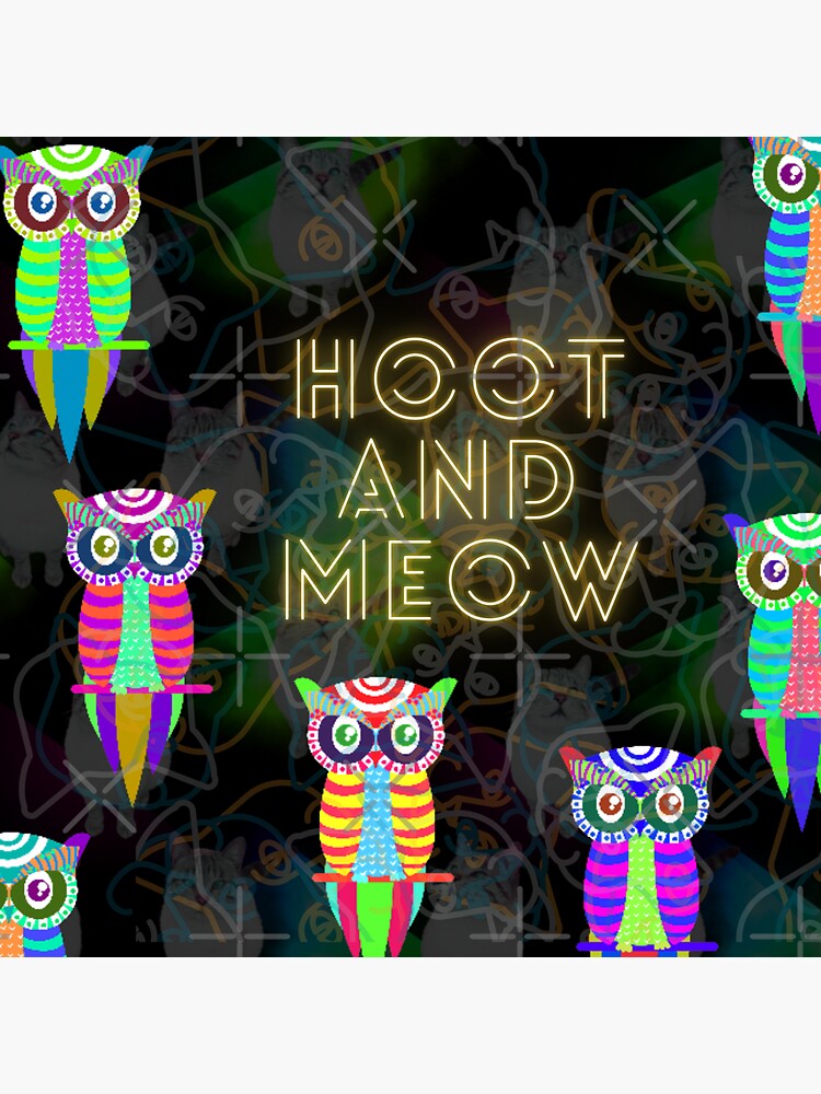 "Hoot and meow neon - A cat and an owl" Sticker for Sale by IDHouse ...