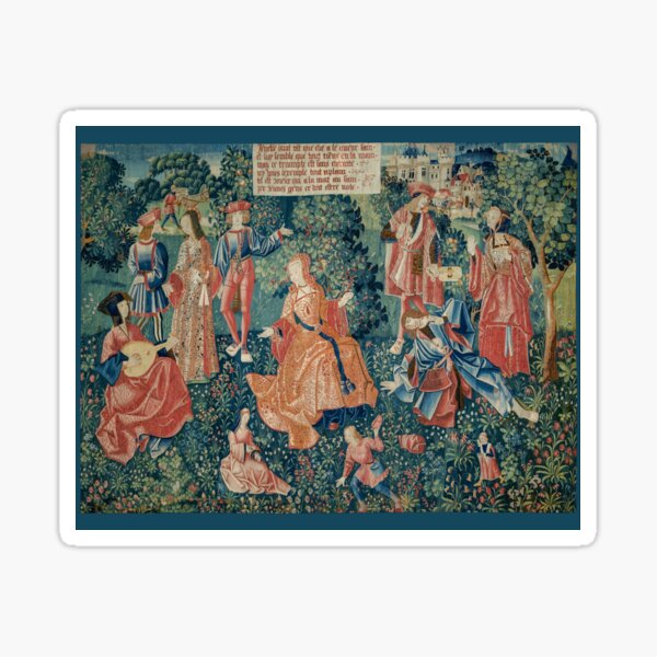 "Young People in Castle Garden French Medieval Tapestry" Sticker for ...