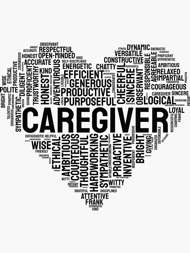 "Caregiver Positive Words Characters In A Heart Caregiving Gift Funny ...