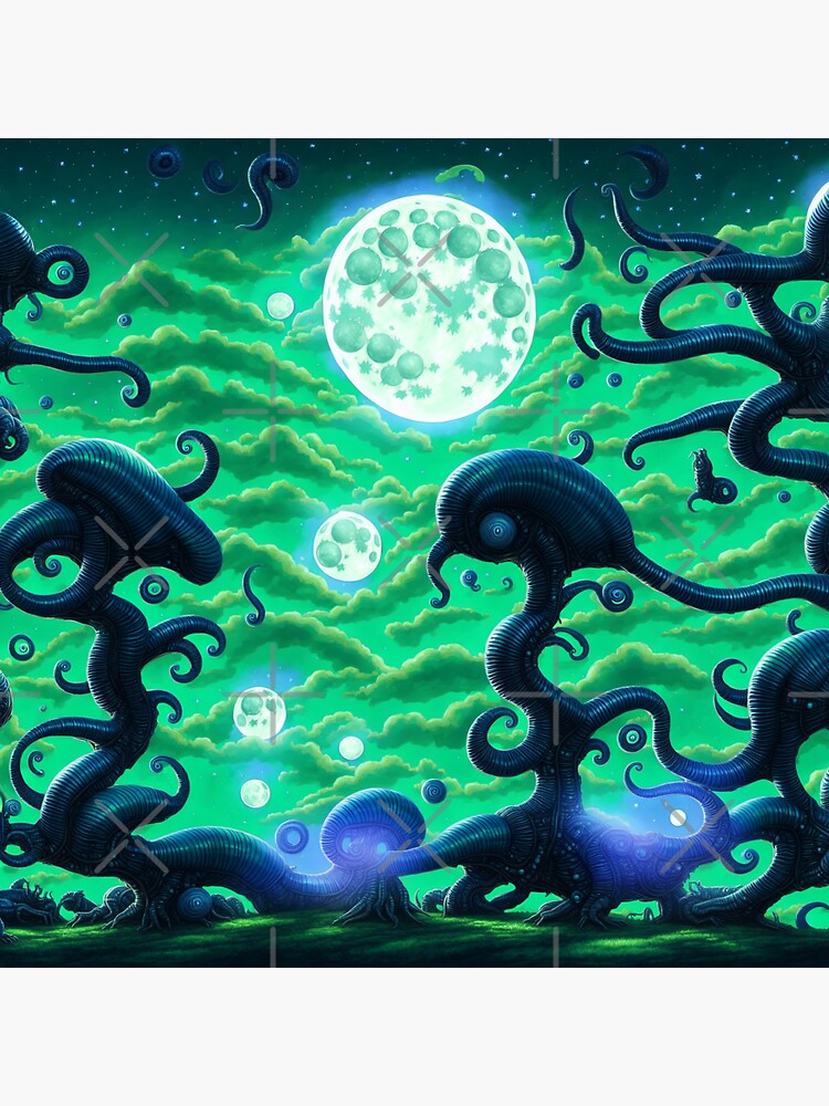"Alien planet landscape with monster tentacle-trees letting spores out ...