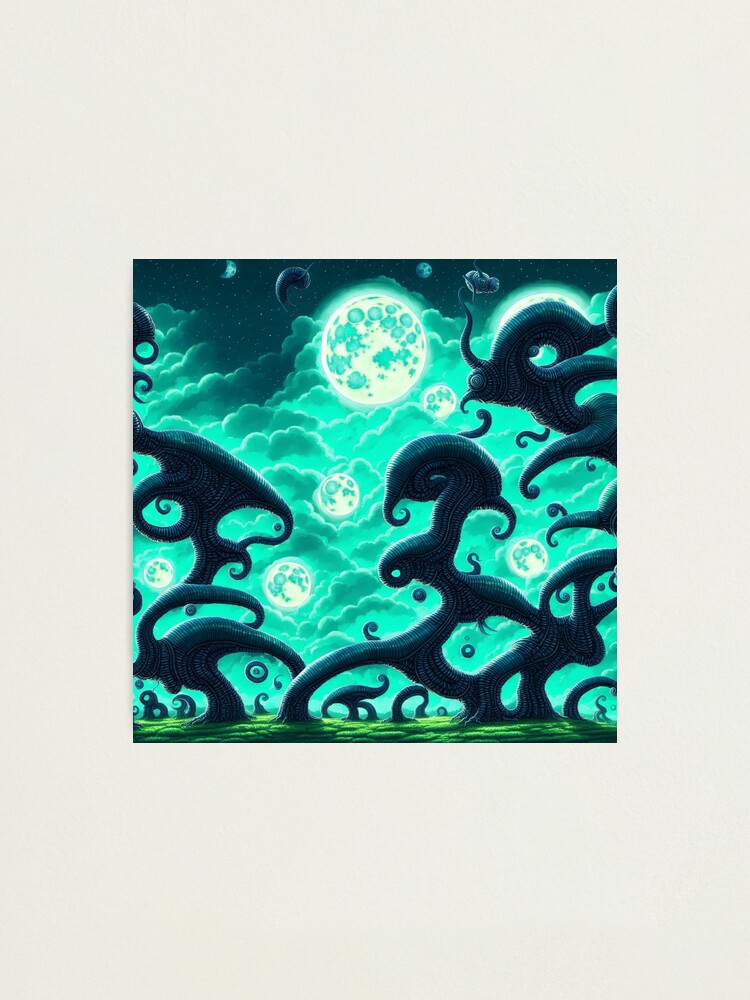 "Alien planet landscape with monster tentacle-trees letting spores out ...