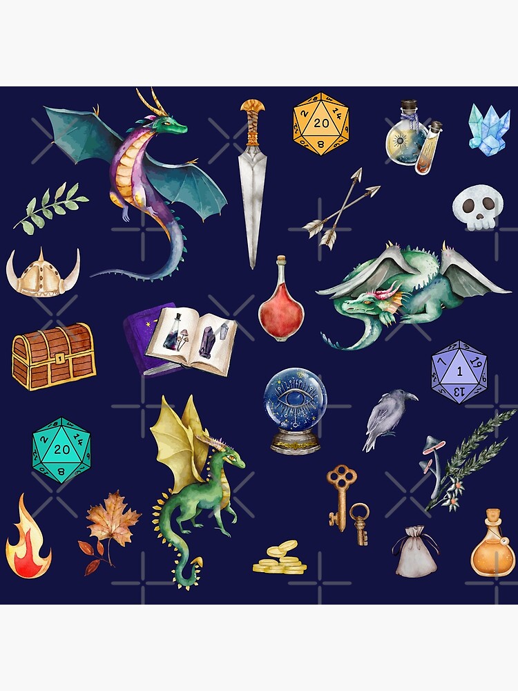"Dungeons and Dragons pattern, geeky dnd fantasy pattern, watercolor ...