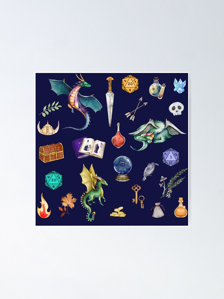 "Dungeons and Dragons pattern, geeky dnd fantasy pattern, watercolor ...