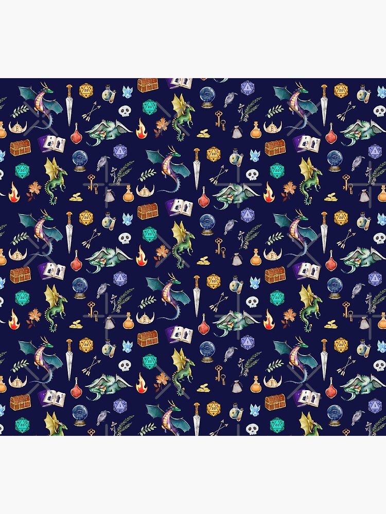 Dungeons And Dragons Pattern, Geeky Dnd Fantasy Pattern, Watercolor. Socks