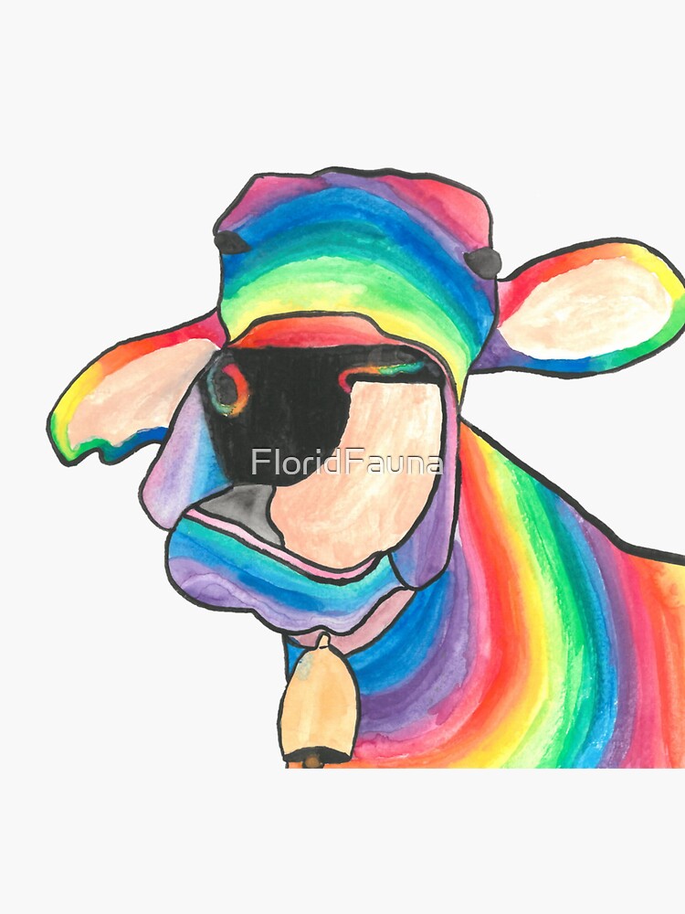 "Rainbow Cow Original Watercolor" Sticker for Sale by FloridFauna ...