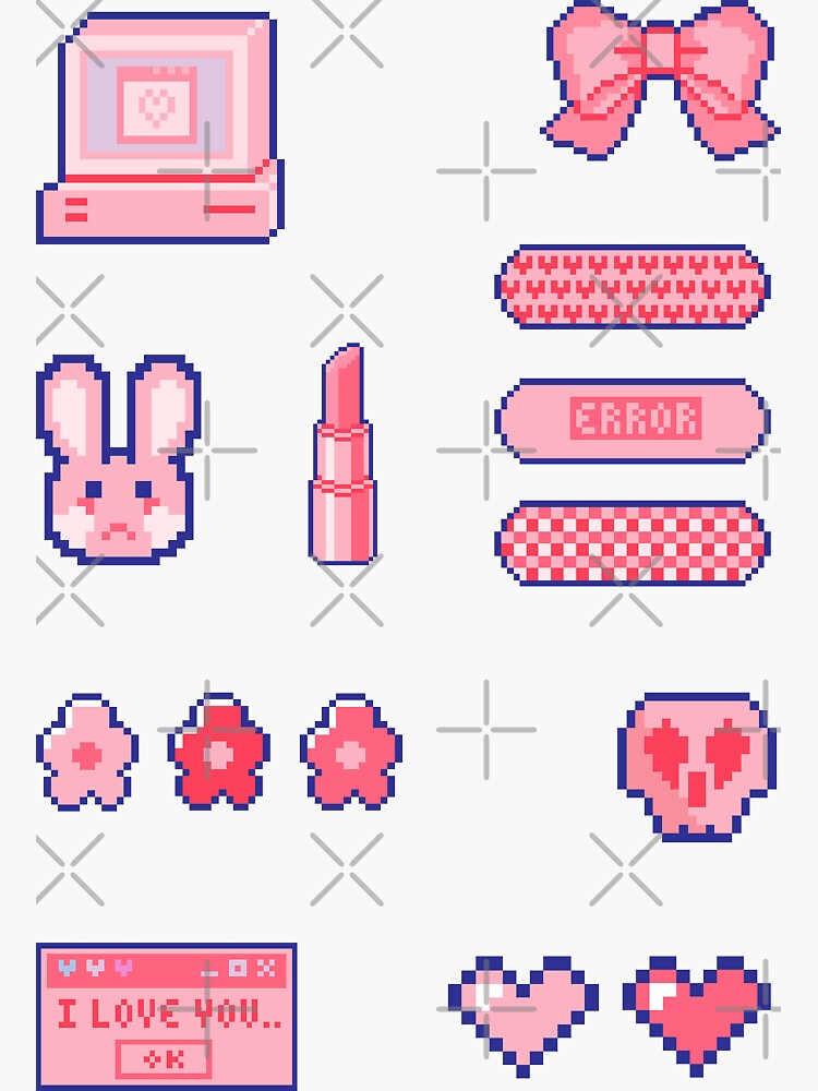 "kawaii gaming pink pixel art" Sticker for Sale by YumiPix | Redbubble