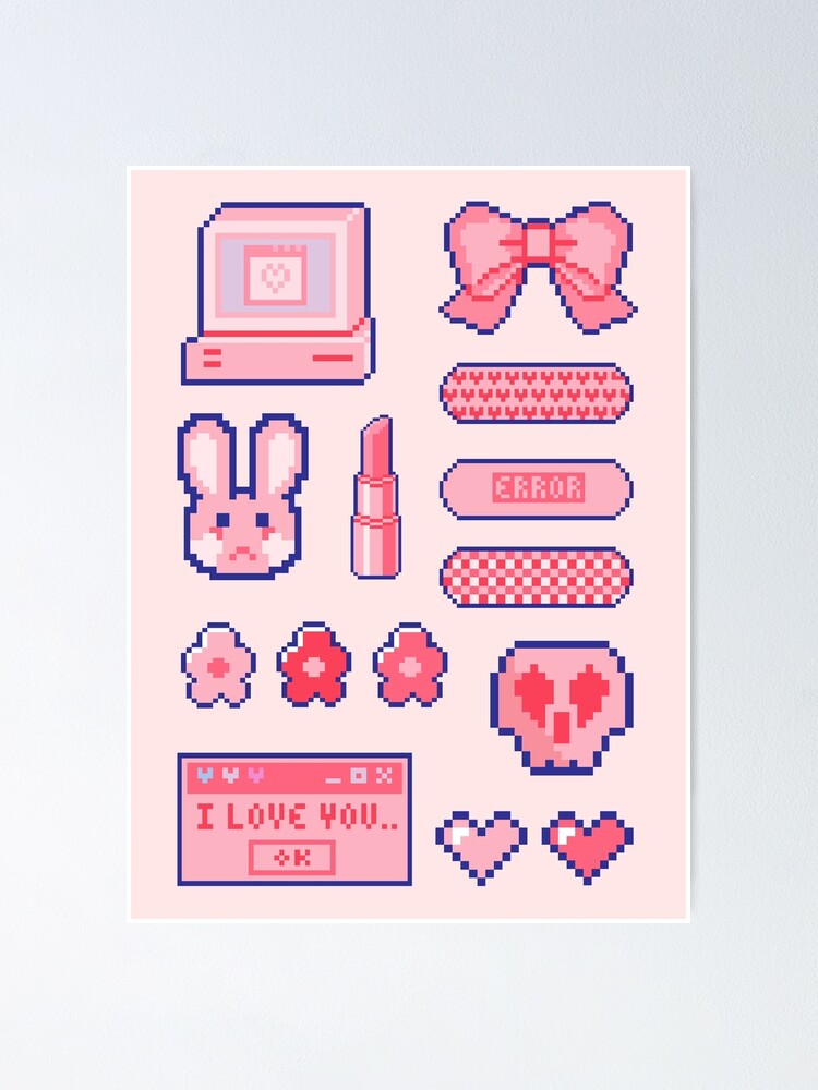 "kawaii gaming pink pixel art" Poster for Sale by YumiPix | Redbubble
