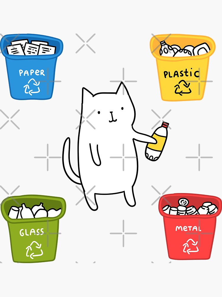 "the cat recycles plastic" Sticker for Sale by kostolom3000 | Redbubble