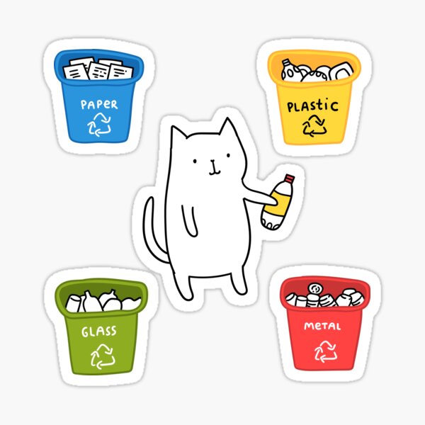 "the cat recycles plastic" Sticker for Sale by kostolom3000 | Redbubble