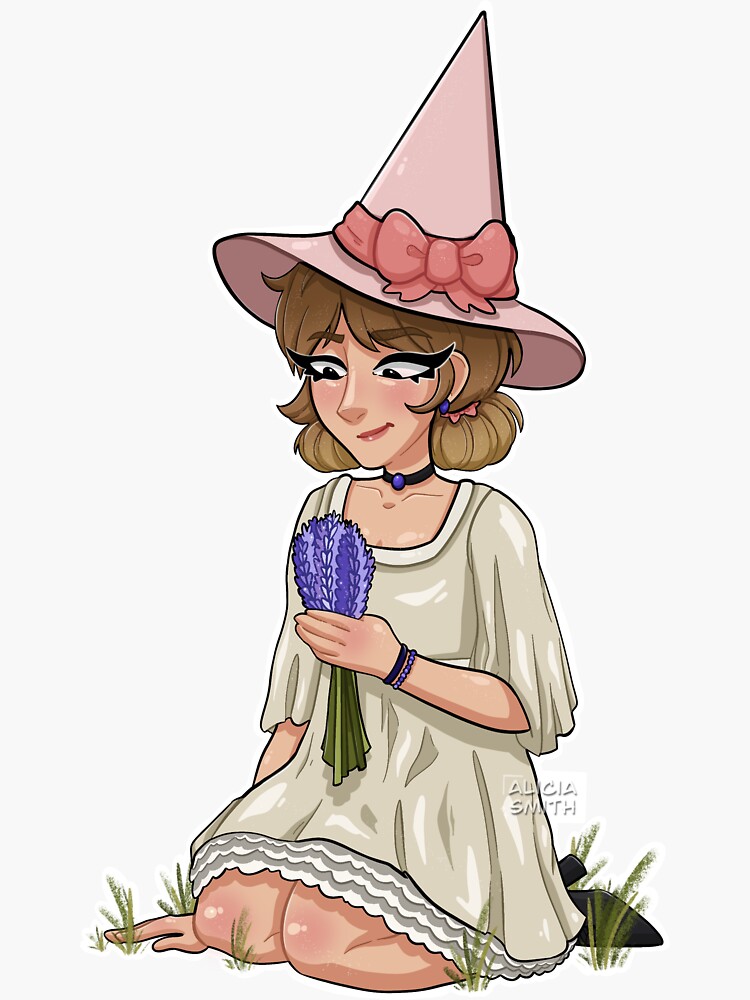 "Lavender Flower Witch Drawing" Sticker for Sale by miss-smith-draw | Redbubble