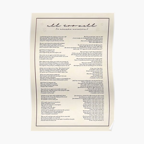 "All too well lyric" Poster for Sale by Alexandra-Ander | Redbubble