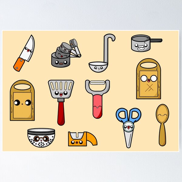 "Cute Cartoon Kitchen Tools|| Sticker Pack || Kawai" Poster for Sale by ...