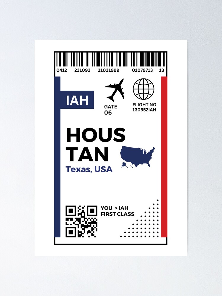 "Houston Flight Ticket Boarding Pass Travel" Poster for Sale by psm0431 ...